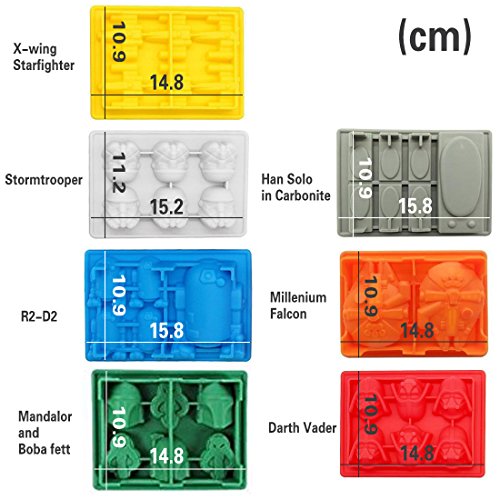 Sunerly Silicone Ice Tray Molds in Star Wars Character Shapes, Ideal for Chocolate, Ice Cubes Trays, Jelly, Sweets, Desserts, Baking Soap and Candle Making (Set of 7)