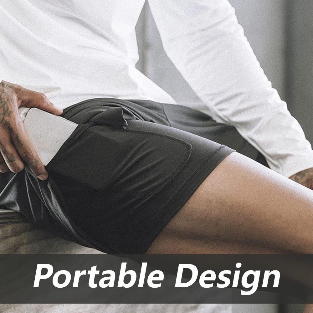 JWJ Men's Running Athletic Workout Sports Mens 2 in 1 Shorts Breathable Gym Short for Men with Pocket, Navy Meduim