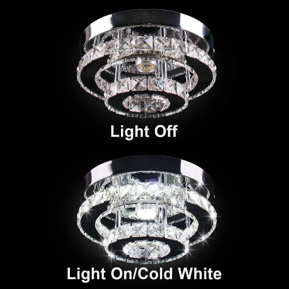 Cainjiazh Mini Chandelier LED Crystal Ceiling Light 2 Layers Flush Mount Ceiling Light Modern Chandelier Lighting for Hallway Staircase Kitchen Bathroom (Cool White)
