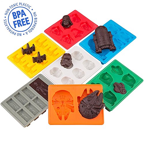 Sunerly Silicone Ice Tray Molds in Star Wars Character Shapes, Ideal for Chocolate, Ice Cubes Trays, Jelly, Sweets, Desserts, Baking Soap and Candle Making (Set of 7)
