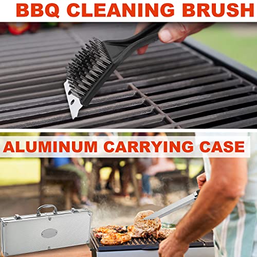 N NOBLE FAMILY 21PCS Complete BBQ Utensils Set with Aluminum Case - Enlarged Handle Stainless Steel Grill Tools Set for Outdoor Camping Barbecue - Ideal BBQ Gift on Father’s Day, Birthday, Christmas