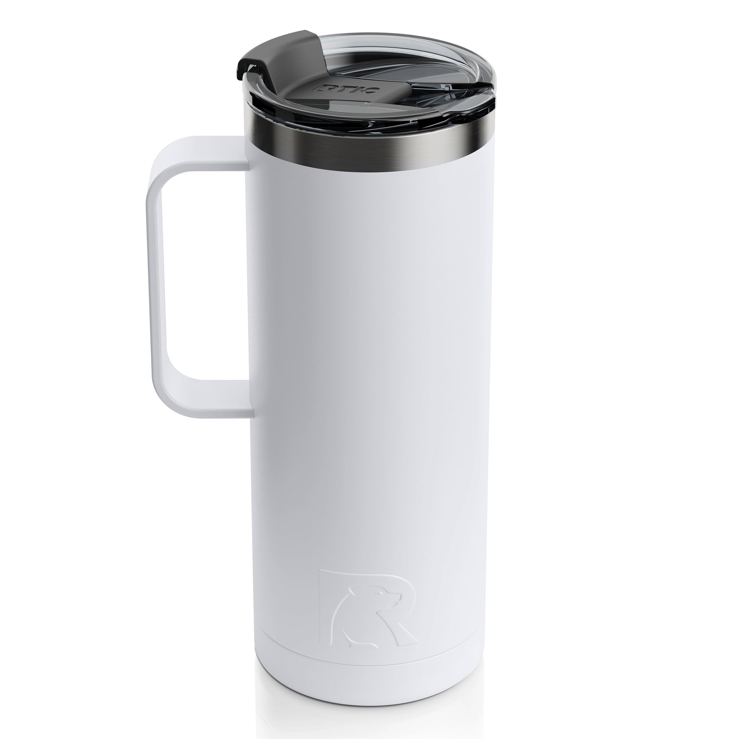 RTIC 20 oz Coffee Travel Mug with Lid and Handle, Stainless Steel Vacuum-Insulated Mugs, Leak, Spill Proof, Hot Beverage and Cold, Portable Thermal Tumbler Cup for Car, Camping, White