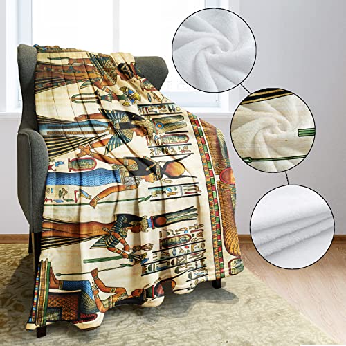 HommomH Fleece Blanket 60" x 80" Egyptian Decorative Papyrus Queen Nefertari Lightweight Fuzzy Cozy Soft Warm Throw for Men Women, Air Conditioning