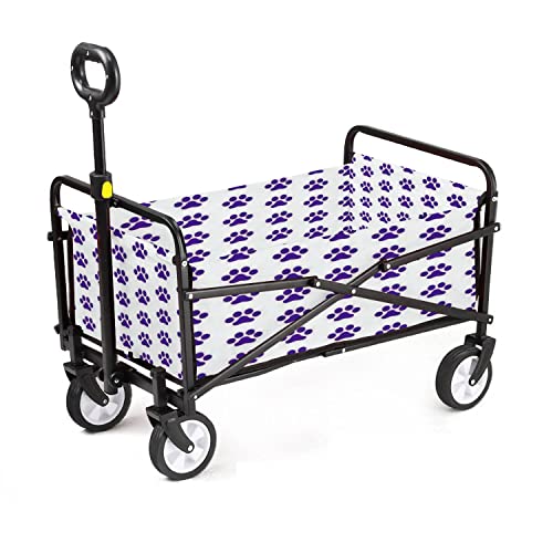 Collapsible Wagon Cart A Simple of Footprints White Purple Animal Tracks Print is Well Suited Foldable Utility Wagon Large Capacity Garden Cart with Push Bar for Beach Camp Outdoor Shopping
