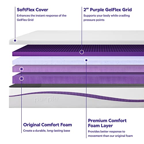 Purple Plus Queen Mattress, GelFlex Grid, Better Than Memory Foam, Premium Comfort Foam Layer, Temperature Neutral, Responsiveness, Breathability, Made in USA