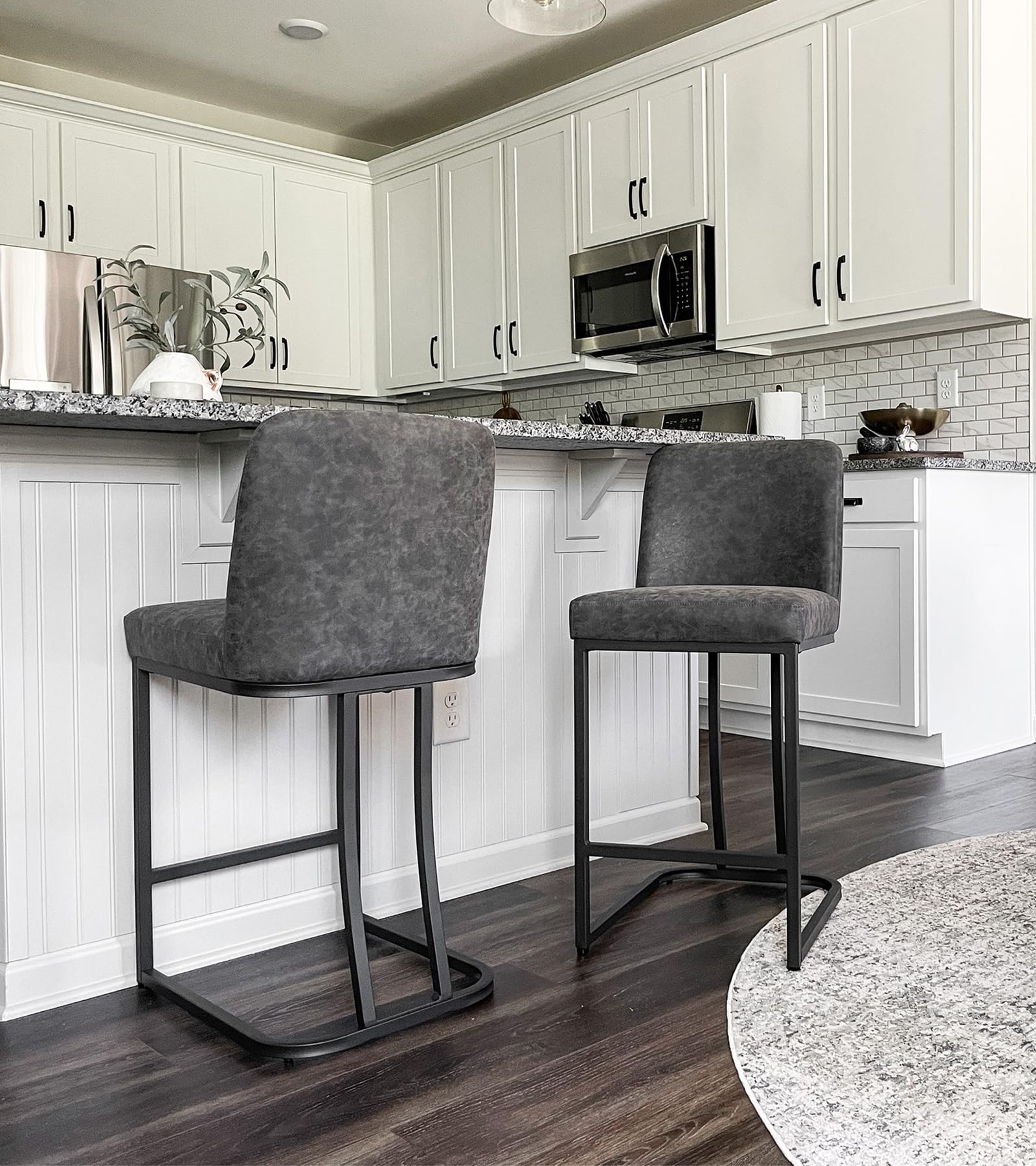 MAISON ARTS Counter Height 24 Inch Bar Stools with Back Set of 4 for Kitchen Counter Modern Upholstered Faux Leather Barstools Farmhouse Bar Chairs Island Stools Support 330LBS, Easy to Assemble, Grey