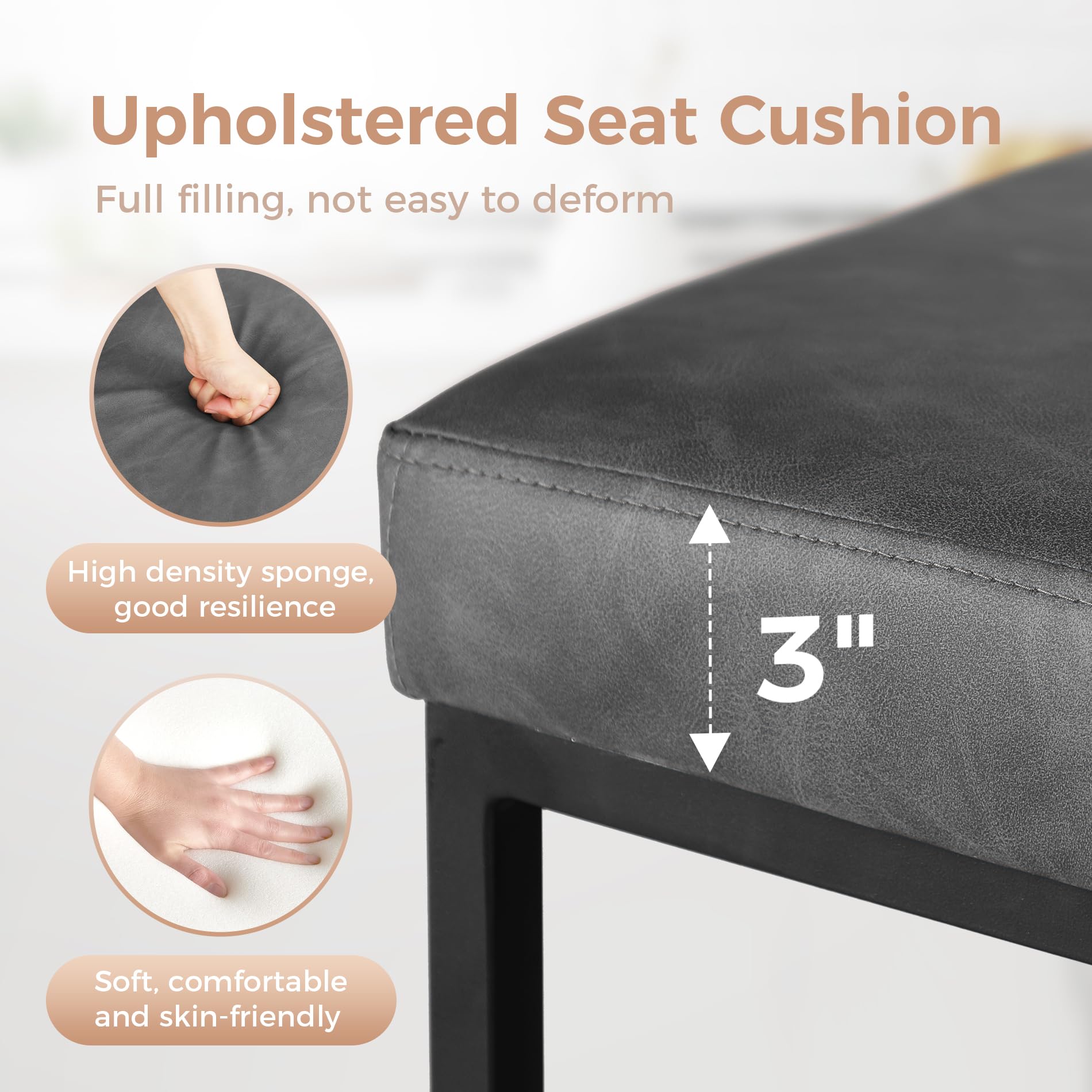 MAISON ARTS Counter Height 24 Inch Bar Stools with Back Set of 4 for Kitchen Counter Modern Upholstered Faux Leather Barstools Farmhouse Bar Chairs Island Stools Support 330LBS, Easy to Assemble, Grey