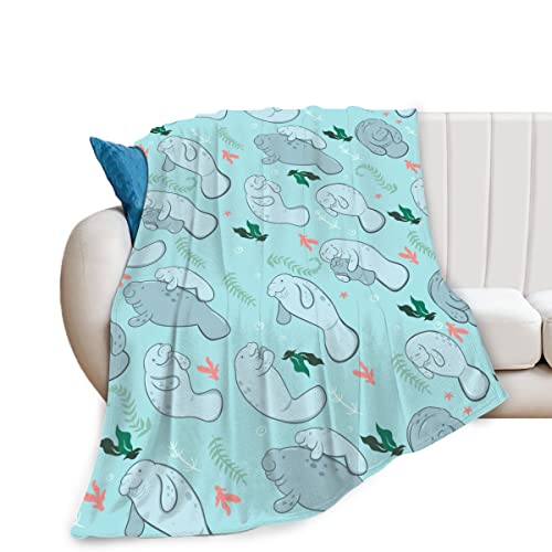 Jbiovwdc Manatees Fleece Throw Blanket LightweightSoft Cozy Plush Blanket for Couch Bed Sofa Travelling Camping for Kids Adults Gifts
