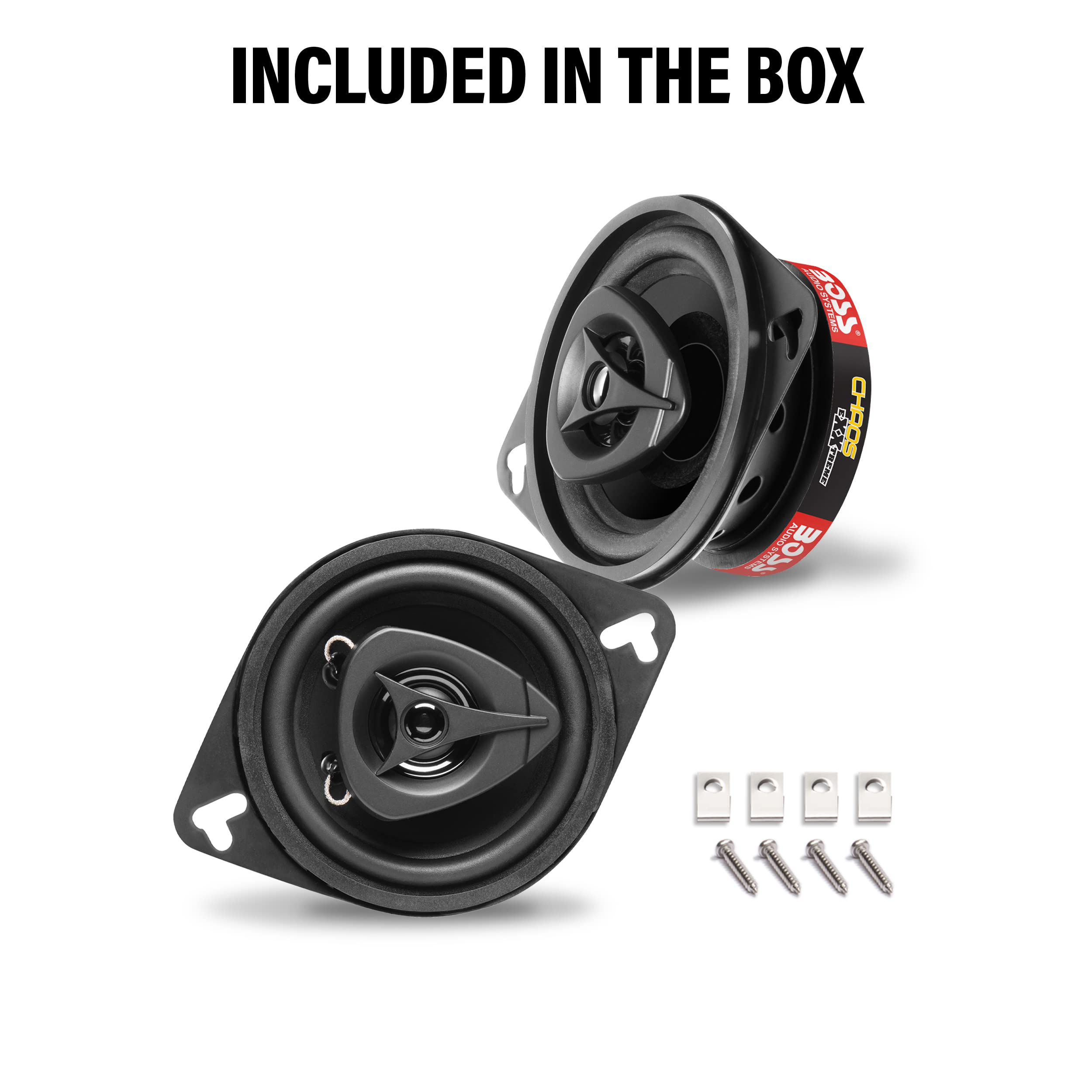 BOSS Audio Systems CH3220B Chaos Series 3.5 Inch Car Door Speakers - 140 Watts Max (per Pair), Coaxial, 2 Way, Full Range, 4 Ohms, Sold in Pairs, Bocinas para Carro