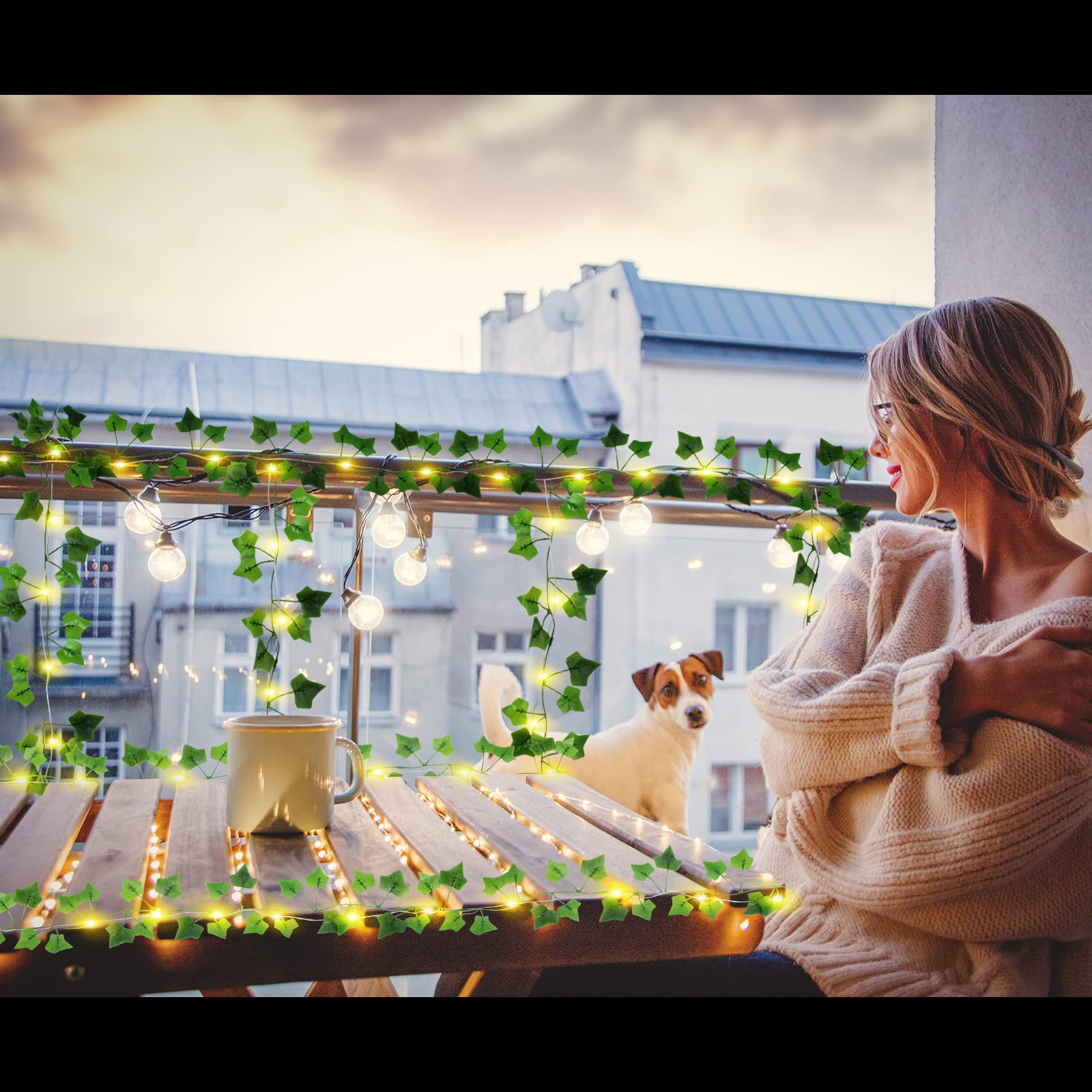21 Feet Fake Vines with 50 LED USB Powered String Lights, Artificial Plants, Room Decor, Hanging Fake Ivy Greenery Garland Plants,Fake Leaves for Balcony Decor/Wall Decor/Garden Decor/Patio Decor