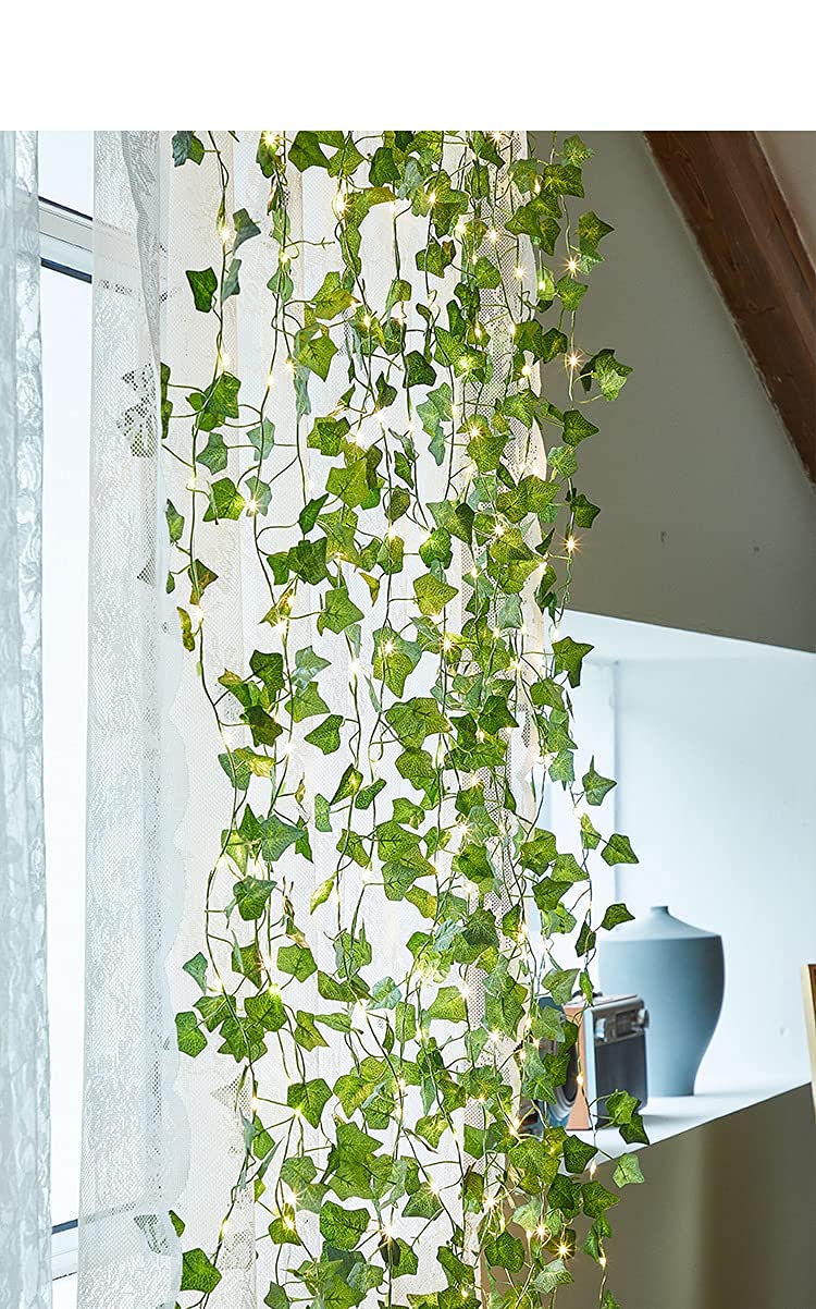 21 Feet Fake Vines with 50 LED USB Powered String Lights, Artificial Plants, Room Decor, Hanging Fake Ivy Greenery Garland Plants,Fake Leaves for Balcony Decor/Wall Decor/Garden Decor/Patio Decor