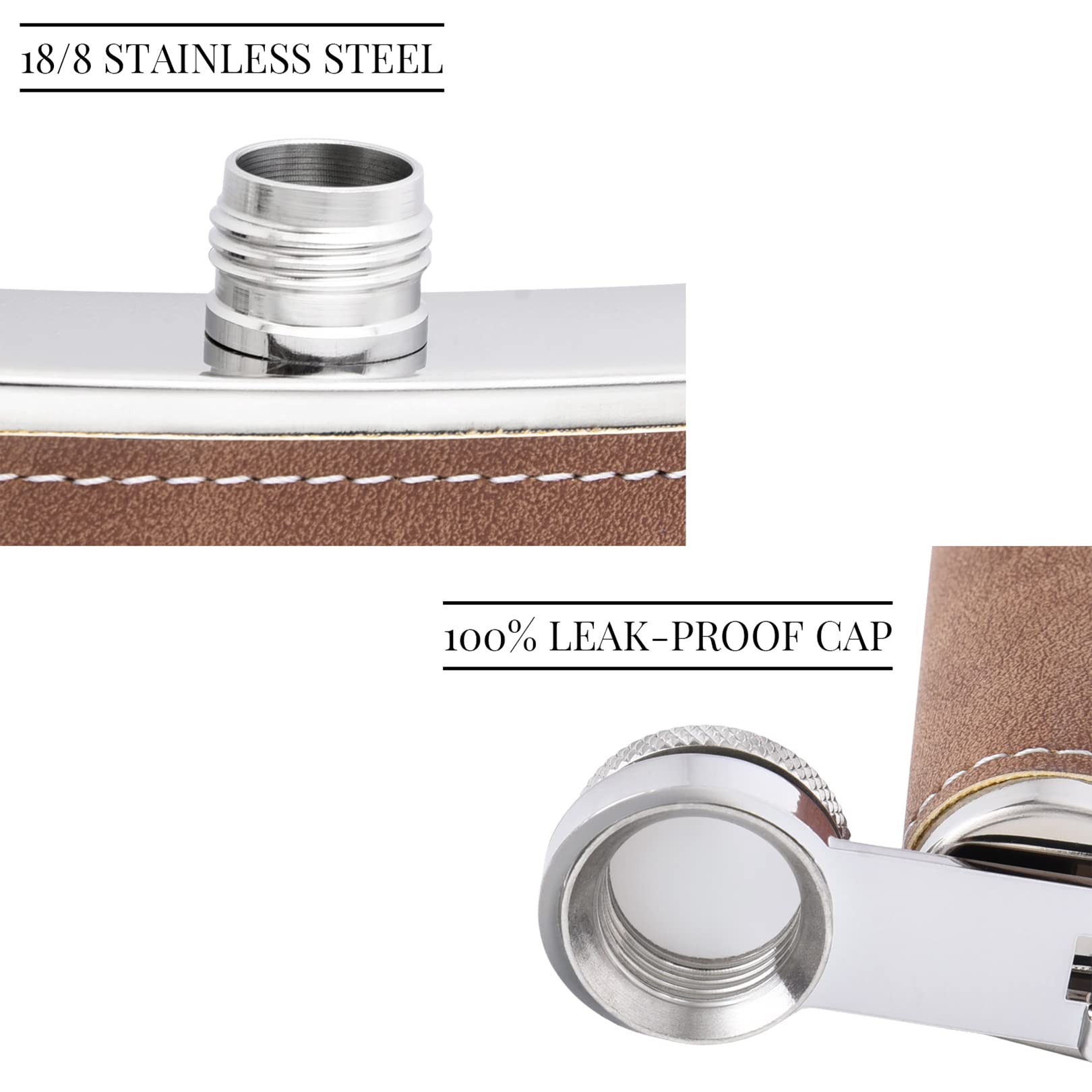Personalized Flask Gift Set for Men with 8 Designs, 8 oz 304 Stainless Steel Engraved Hip Flasks with "Golf, Mountain, Deer, Initial" Icon, Custom Flask for Wedding Groomsmen Gifts (Brown)