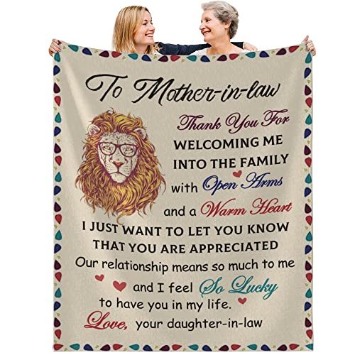 Mother in Law Gift from Daughter in Law, Throw Blanket Gifts for Mother in Law Gifts for Birthday Thanksgiving Christmas Mother’s Day, Warm Soft Flannel Fleece Blankets for Couch Bed 60x50 Inches