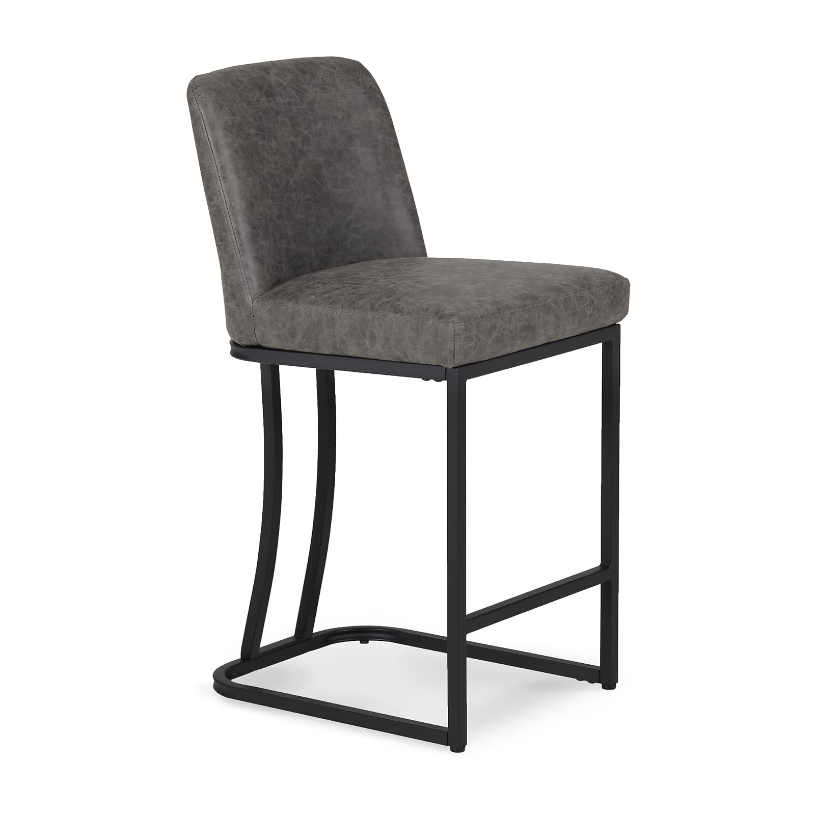 MAISON ARTS Counter Height 24 Inch Bar Stools with Back Set of 4 for Kitchen Counter Modern Upholstered Faux Leather Barstools Farmhouse Bar Chairs Island Stools Support 330LBS, Easy to Assemble, Grey
