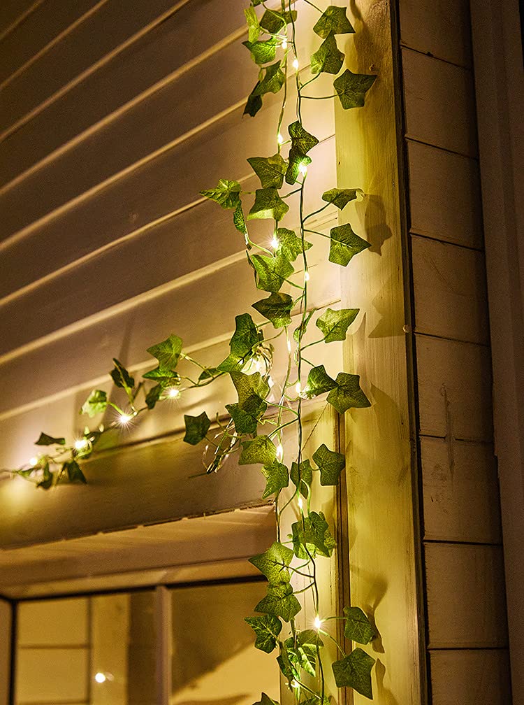 21 Feet Fake Vines with 50 LED USB Powered String Lights, Artificial Plants, Room Decor, Hanging Fake Ivy Greenery Garland Plants,Fake Leaves for Balcony Decor/Wall Decor/Garden Decor/Patio Decor