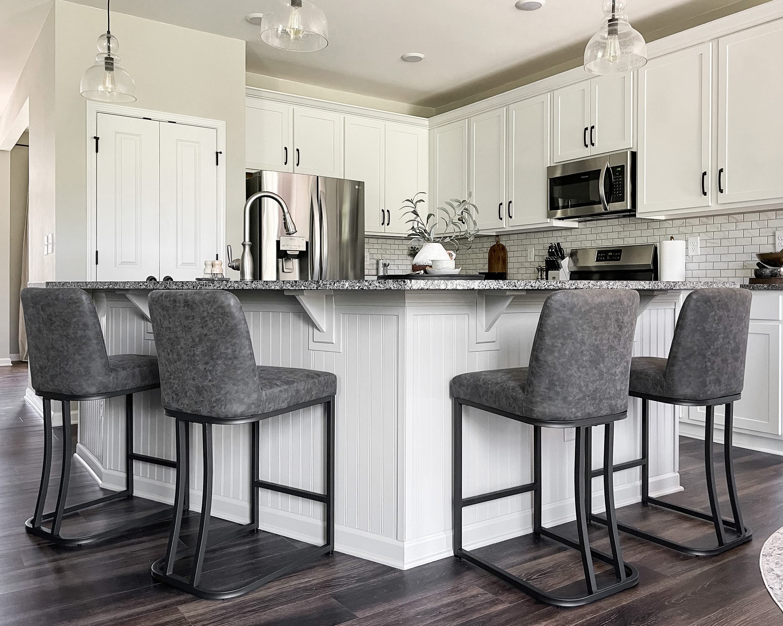 MAISON ARTS Counter Height 24 Inch Bar Stools with Back Set of 4 for Kitchen Counter Modern Upholstered Faux Leather Barstools Farmhouse Bar Chairs Island Stools Support 330LBS, Easy to Assemble, Grey
