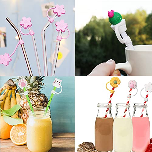 12 Pack Reusable Silicone Straw Tips Cover for 6 to 8 mm Straws, Portable Cute Straw Caps Covers Creative Straw Plug Drinking Dust Cap for Home Kitchen AccessoriesâŚ