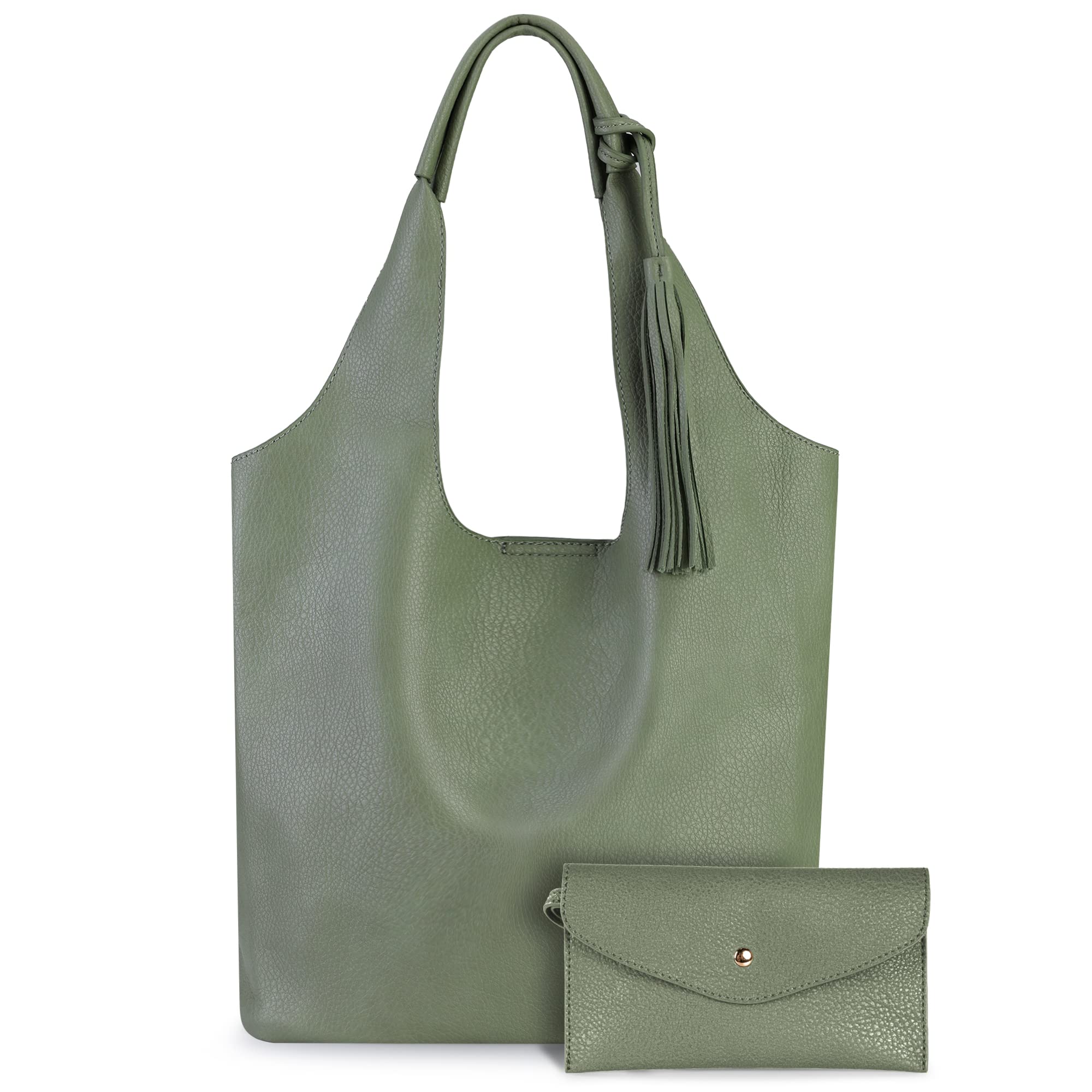Montana West Hobo Purses and Handbags for Women Vegan Leather Shoulder Bag Top Handle Purse Set 2 pcs with Tassel MWC2-079LGN