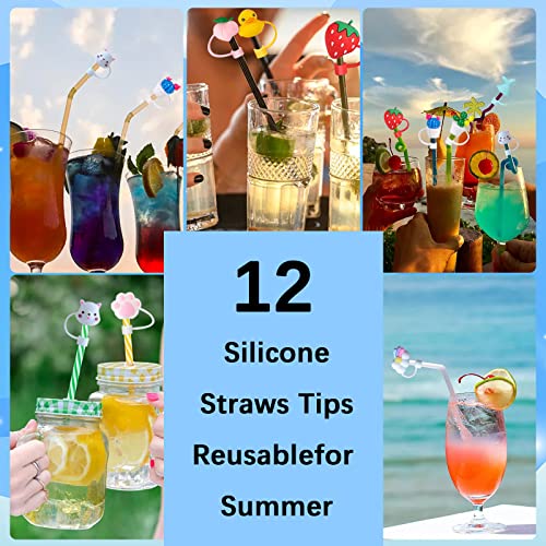 12 Pack Reusable Silicone Straw Tips Cover for 6 to 8 mm Straws, Portable Cute Straw Caps Covers Creative Straw Plug Drinking Dust Cap for Home Kitchen AccessoriesâŚ