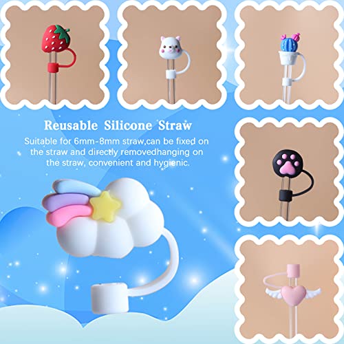 12 Pack Reusable Silicone Straw Tips Cover for 6 to 8 mm Straws, Portable Cute Straw Caps Covers Creative Straw Plug Drinking Dust Cap for Home Kitchen AccessoriesâŚ