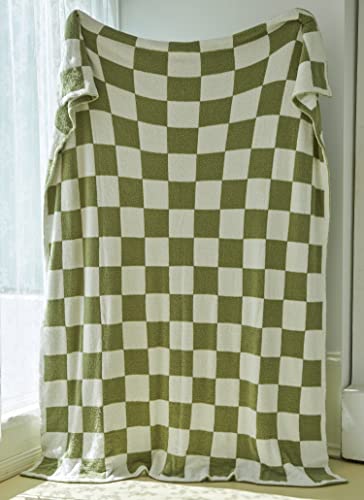 ATMOSURELY Ultra Soft Cozy Knitted Checkered Throw Blanket Microfiber Checkerboard Fluffy Blanket Sage Green Lightweight Fleece Blanket for Travel Sofa Couch 51x63 Inches (Checker Sage Green)