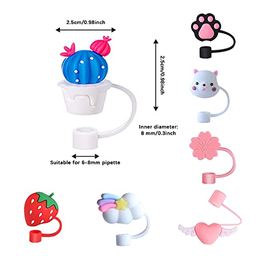 12 Pack Reusable Silicone Straw Tips Cover for 6 to 8 mm Straws, Portable Cute Straw Caps Covers Creative Straw Plug Drinking Dust Cap for Home Kitchen AccessoriesâŚ