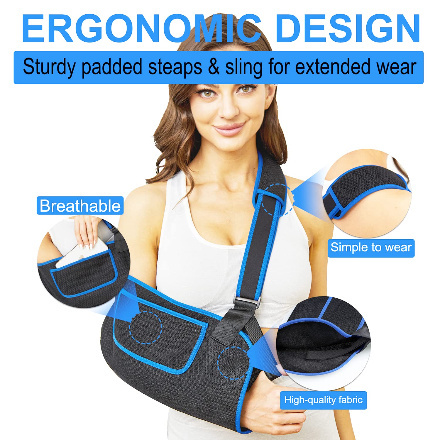 KKOOMI Arm Sling for Shoulder Injury Rotator Cuff Torn Wrist and Elbow Surgery Adjustable Padded Elbow Dislocation and Sprain Brace Shoulder Immobilizer for men&women Arm Support Straps for