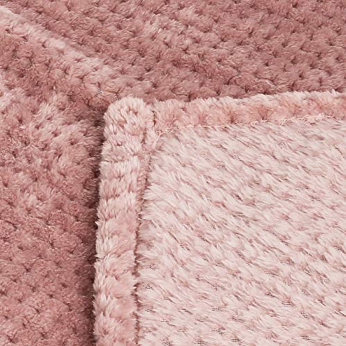 Exclusivo Mezcla Waffle Textured Extra Large Fleece Blanket, Super Soft and Warm Throw Blanket for Couch, Sofa and Bed (Dusty Pink, 50x70 inches)-Cozy, Fuzzy and Lightweight