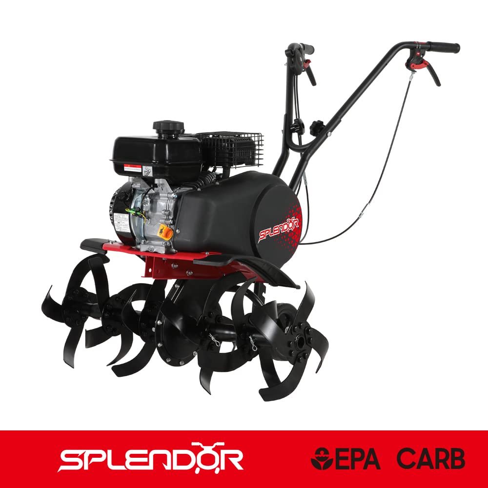 SPLENDOR Gas Powered Tiller 4 Cycle Engine 212CC Working Width Adjustable 13in-22in-33.5in