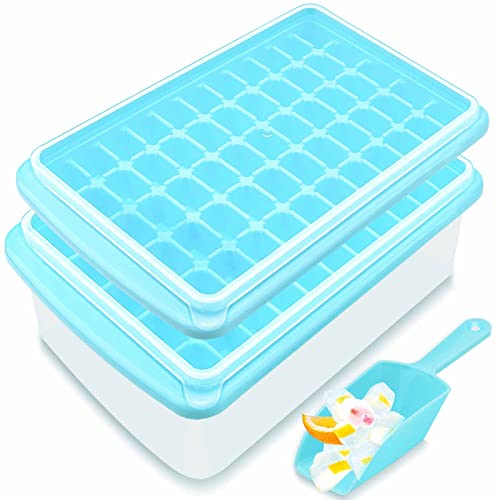 Orelex Ice Cube Tray for Freezer, 2Packs Ice Trays with Lid and Bin for 110 Ice Cubes, Easy-Release Ice Tray, Stackable Ice Cube Molds Perfect for Cocktails/DIY Food/Coffee/Whisky/Waterbottles(Blue)