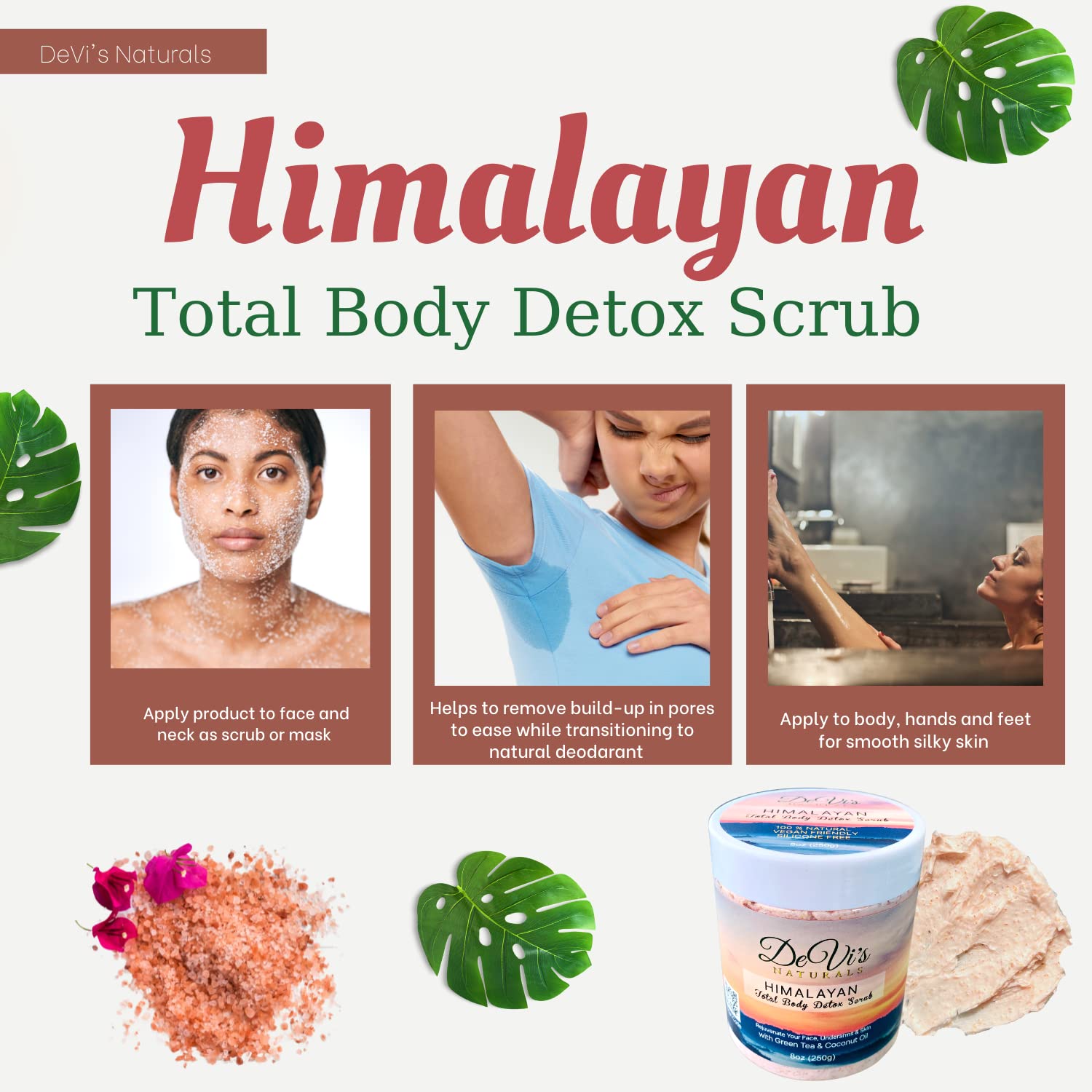 DeVi's Naturals Himalayan Body Exfoliating Scrub, Whipped Foaming Scrub, Reduce Razor Bumps and Strawberry Legs, Fade Dark Spots and Scars, Gentle Underarm Detox Scrub For Body Odor, Self Care Gift