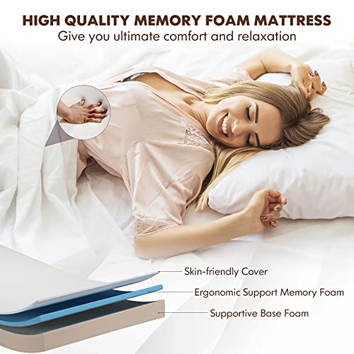 Giantex Folding Bed with Mattresses for Adults, Portable Foldable Guest Bed with Storage Cover & Memory Foam Mattress, Space-Saving Fold up Bed for Home Office Easy Storage, Made in Italy