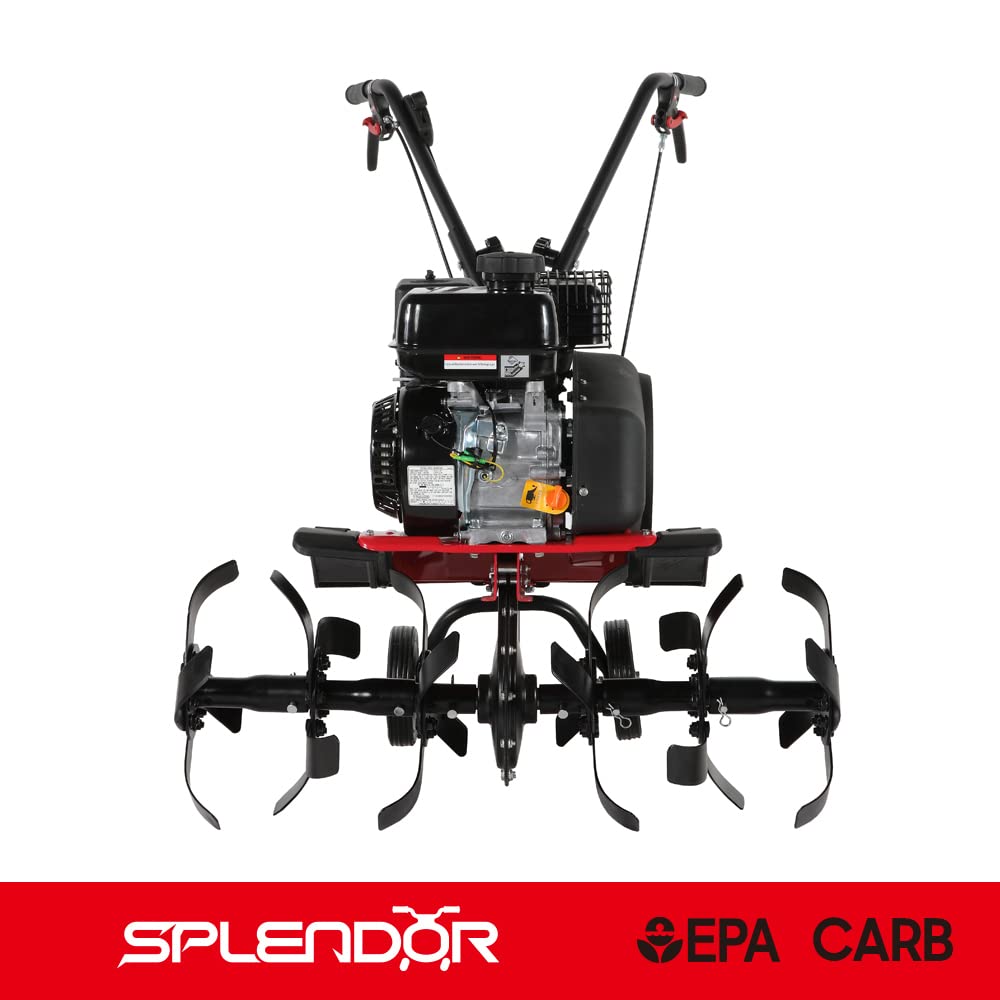 SPLENDOR Gas Powered Tiller 4 Cycle Engine 212CC Working Width Adjustable 13in-22in-33.5in