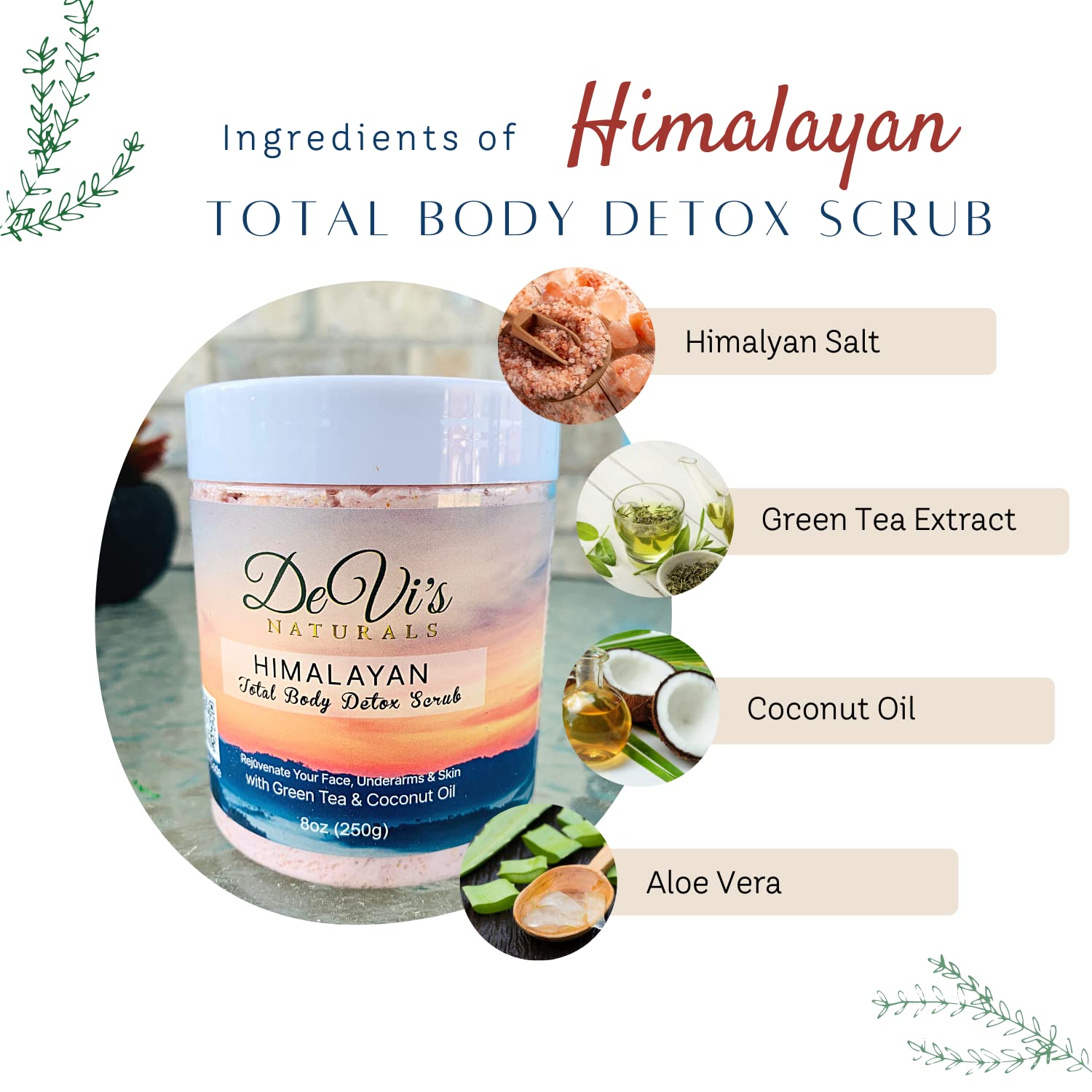 DeVi's Naturals Himalayan Body Exfoliating Scrub, Whipped Foaming Scrub, Reduce Razor Bumps and Strawberry Legs, Fade Dark Spots and Scars, Gentle Underarm Detox Scrub For Body Odor, Self Care Gift