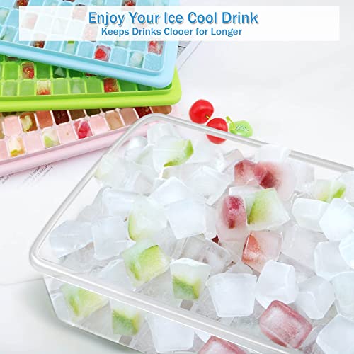 Orelex Ice Cube Tray for Freezer, 2Packs Ice Trays with Lid and Bin for 110 Ice Cubes, Easy-Release Ice Tray, Stackable Ice Cube Molds Perfect for Cocktails/DIY Food/Coffee/Whisky/Waterbottles(Blue)