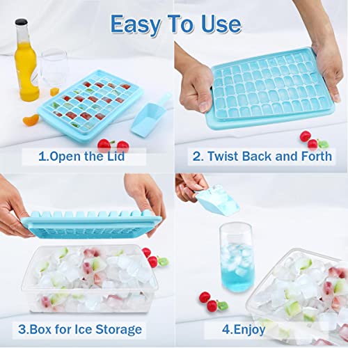 Orelex Ice Cube Tray for Freezer, 2Packs Ice Trays with Lid and Bin for 110 Ice Cubes, Easy-Release Ice Tray, Stackable Ice Cube Molds Perfect for Cocktails/DIY Food/Coffee/Whisky/Waterbottles(Blue)