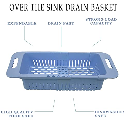 MineSign Extendable Over the Sink Colander Fruits and Vegetables Drain Basket Adjustable Strainer Sink Washing Basket for Kitchen (Green)