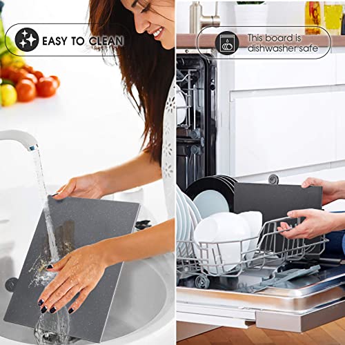 Masthome Index Chopping Board Set, 4-Pieces Plastic Cutting Boards with Food Icons and Storage Stand, BPA Free, Dishwasher Safe, Professional Chopping Board Set for Kitchen, Extra 1 Scissors