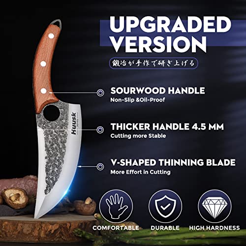 Huusk Chef Knife Set Hand Forged Japanese Kitchen Knife with Sheath Outdoor Cooking Camping Knife Set