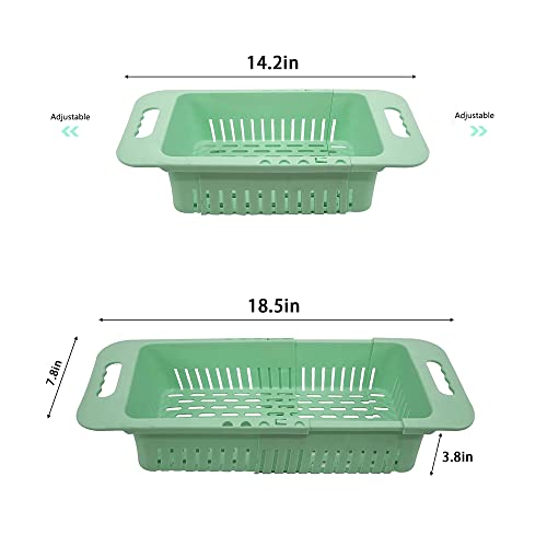 MineSign Extendable Over the Sink Colander Fruits and Vegetables Drain Basket Adjustable Strainer Sink Washing Basket for Kitchen (Green)