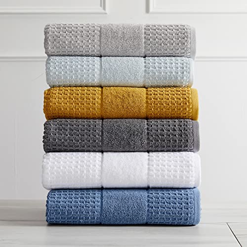 100% Cotton Super Soft Luxury Bath Towel Set | Quick-Dry and Highly Absorbent | Waffle Textured | 550 GSM | Includes 4 Bath Towels | Harper Collection (Light Grey)