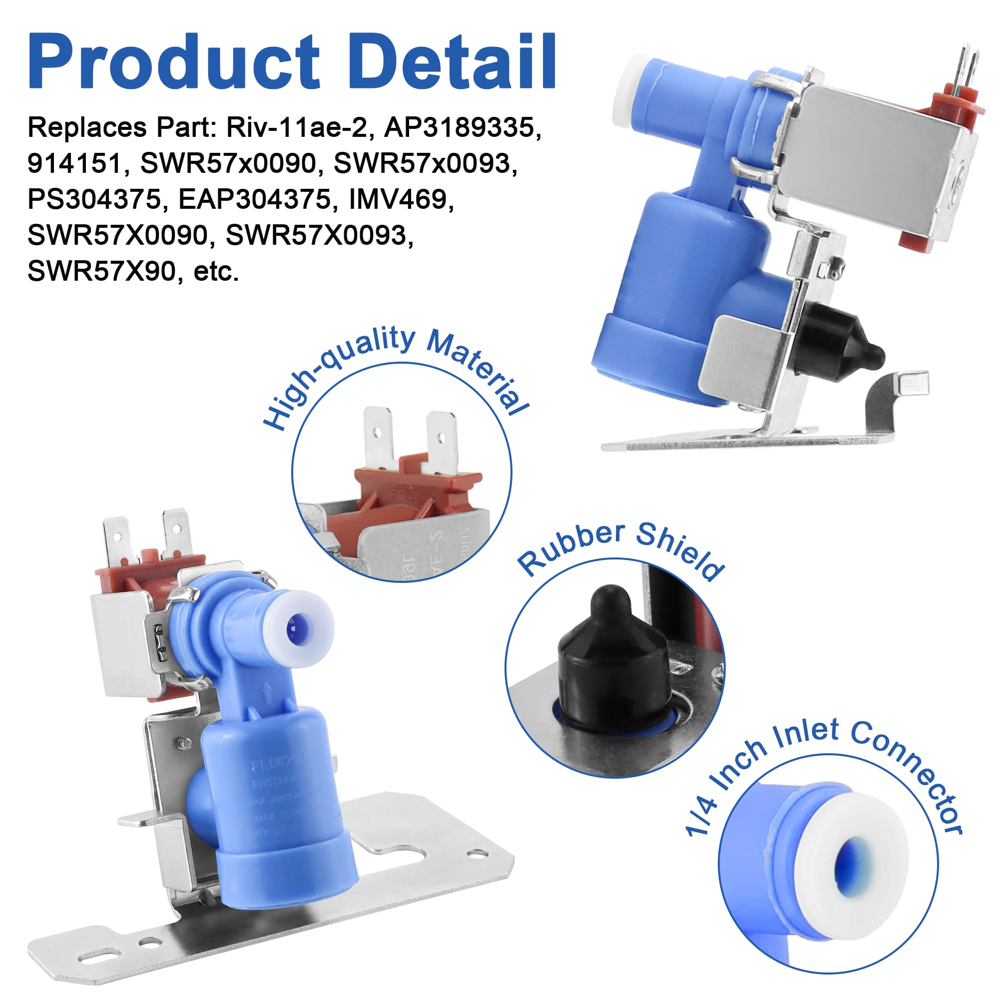 WR57X10033 riv-11ae-2 Refrigerator Icemaker Water Inlet Valve Compatible with G-E Hot-point Ken-more 1/4" Inlet Fitting Icemaker Water Inlet Valve Replaces WR57X0093-1 Year Warranty By Fetechmate