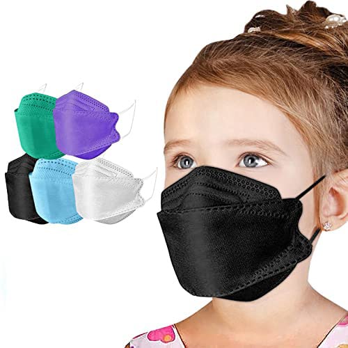 50 Pack KF_94 Kids Disposable Face_Masks with Black White Blue Printed Designs, 4-Ply 4D Disposable_Masks with Nose Wire for Boys Girls Glasses Wearers School Holiday Outdoor (Pure color-01)