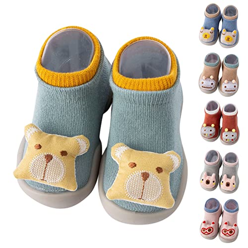 Lykmera Spring Fall Cotton Socks Shoes Infant Toddler Shoes Cartoon Pattern Solid Mesh Breathable Floor School Shoes Socks (Grey, 0-6 Months)