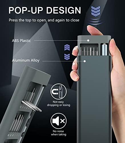 Housolution Mini Electric Screwdriver, 62 In 1 Magnetic Screwdriver with 48PCs Bits Small Cordless Electric Screwdriver Kit With Led Light, Handy Repair Tool for Phone Watch Camera Laptop, Gray
