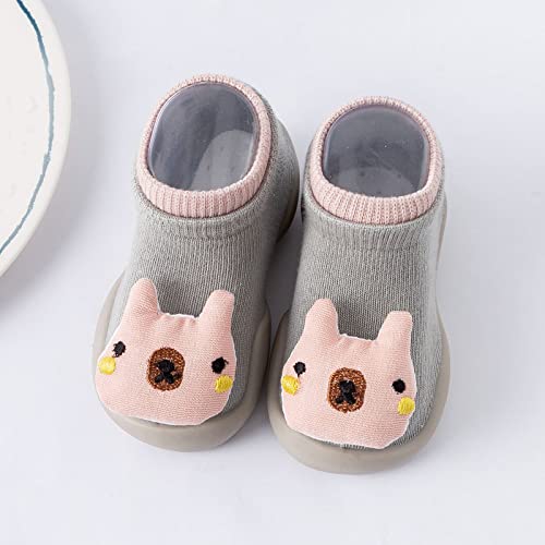 Lykmera Spring Fall Cotton Socks Shoes Infant Toddler Shoes Cartoon Pattern Solid Mesh Breathable Floor School Shoes Socks (Grey, 0-6 Months)