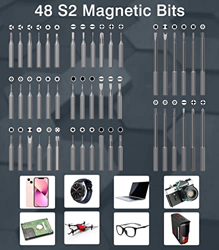Housolution Mini Electric Screwdriver, 62 In 1 Magnetic Screwdriver with 48PCs Bits Small Cordless Electric Screwdriver Kit With Led Light, Handy Repair Tool for Phone Watch Camera Laptop, Gray
