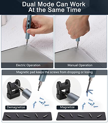 Housolution Mini Electric Screwdriver, 62 In 1 Magnetic Screwdriver with 48PCs Bits Small Cordless Electric Screwdriver Kit With Led Light, Handy Repair Tool for Phone Watch Camera Laptop, Gray