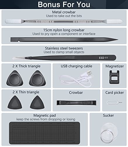 Housolution Mini Electric Screwdriver, 62 In 1 Magnetic Screwdriver with 48PCs Bits Small Cordless Electric Screwdriver Kit With Led Light, Handy Repair Tool for Phone Watch Camera Laptop, Gray