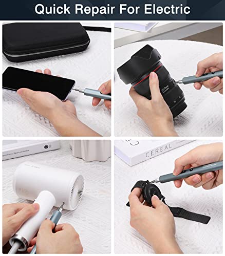 Housolution Mini Electric Screwdriver, 62 In 1 Magnetic Screwdriver with 48PCs Bits Small Cordless Electric Screwdriver Kit With Led Light, Handy Repair Tool for Phone Watch Camera Laptop, Gray